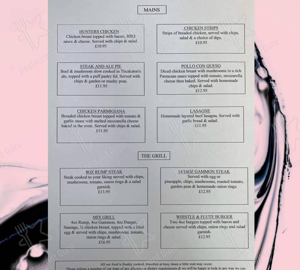 Menu at Whistle & Flute pub & bar, Barnetby Le Wold