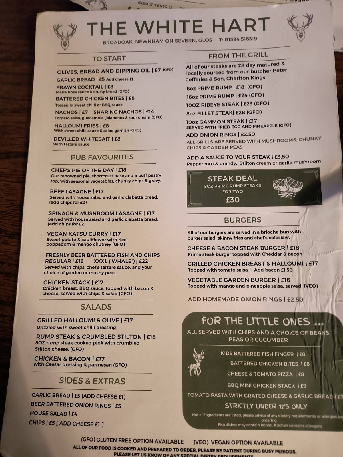 Menu at White Hart Inn pub & bar, Newnham, Broadoak