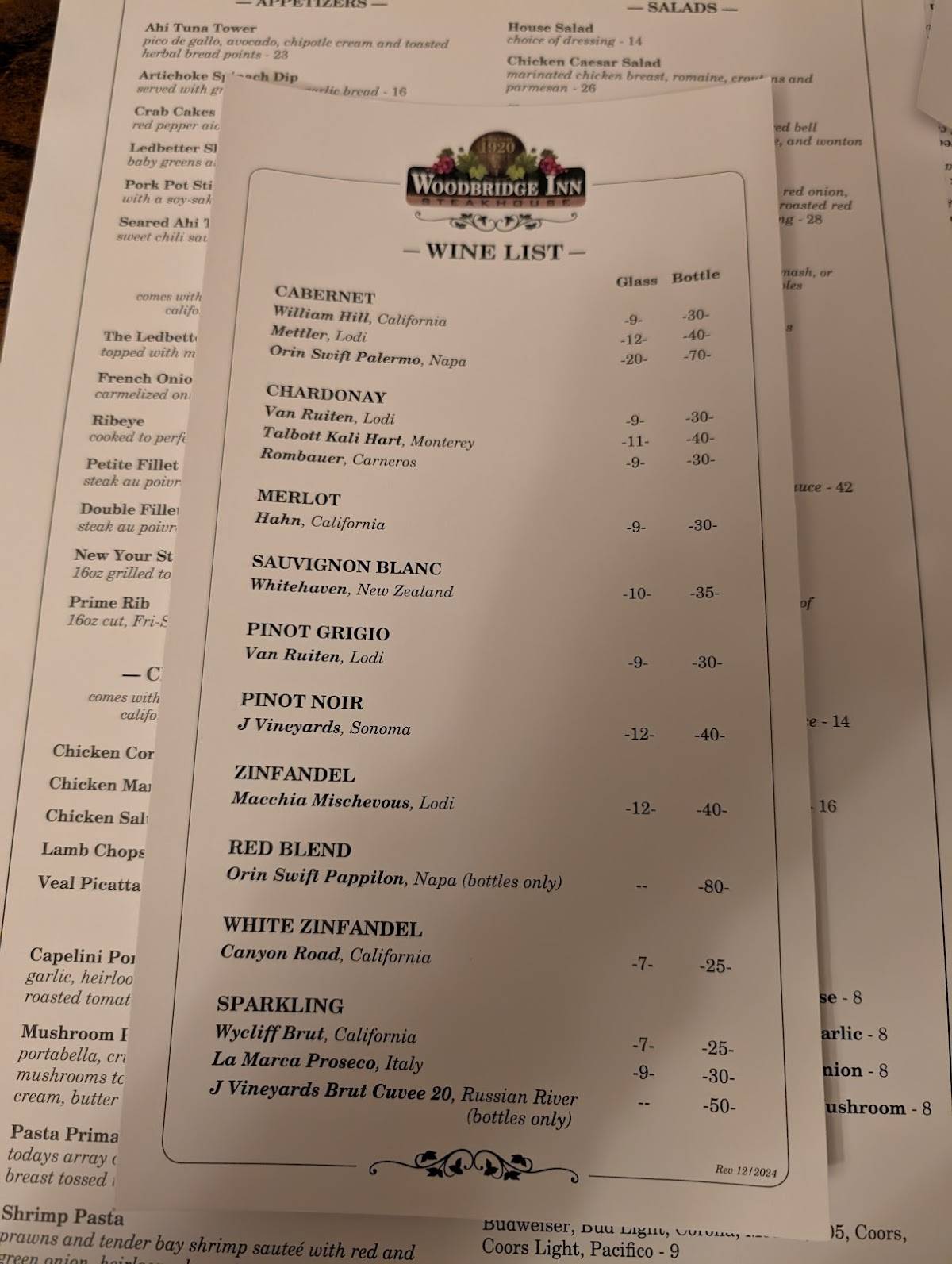 Menu at Woodbridge Inn Steakhouse, Woodbridge
