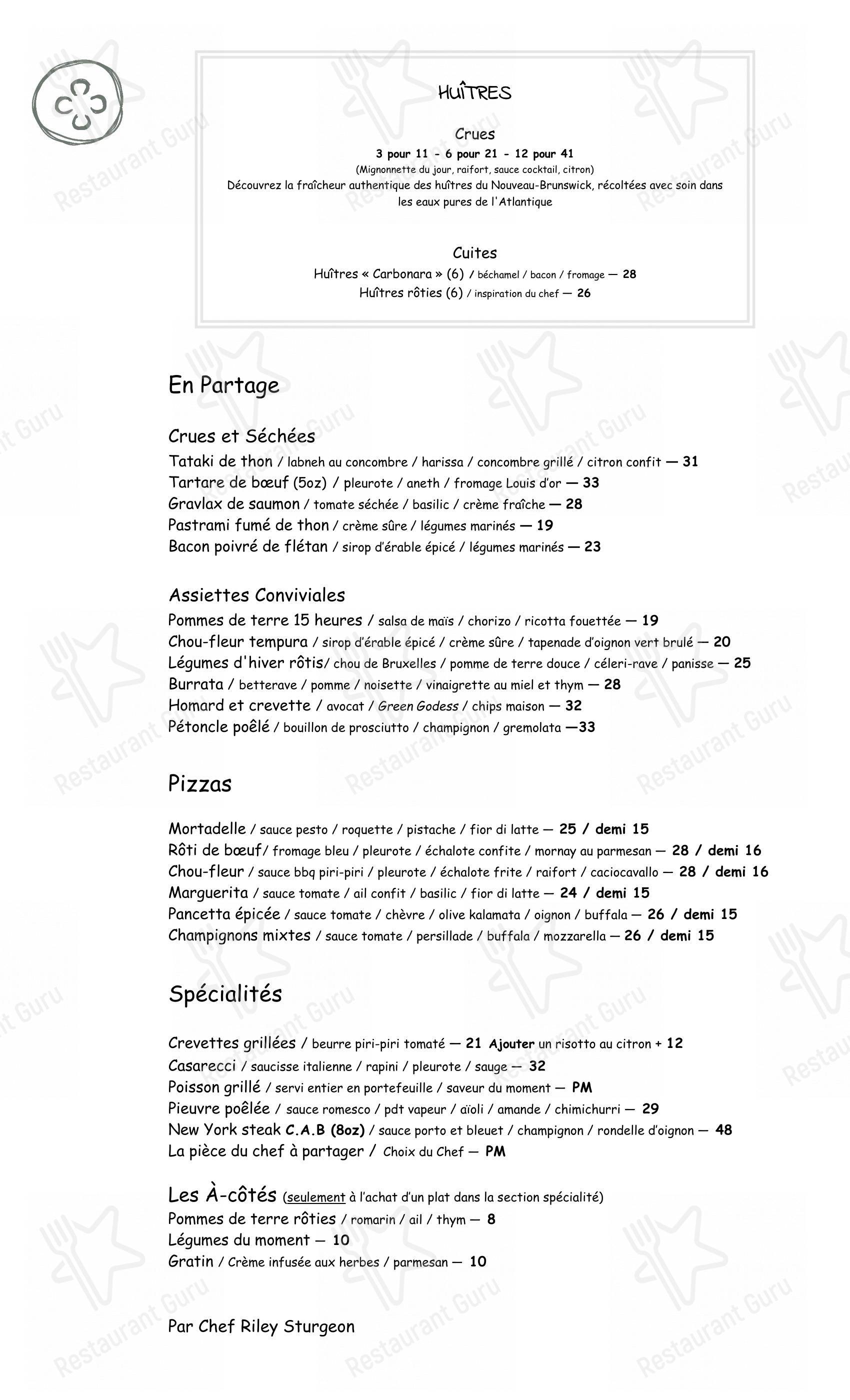 Menu at Pubjelly, Montréal