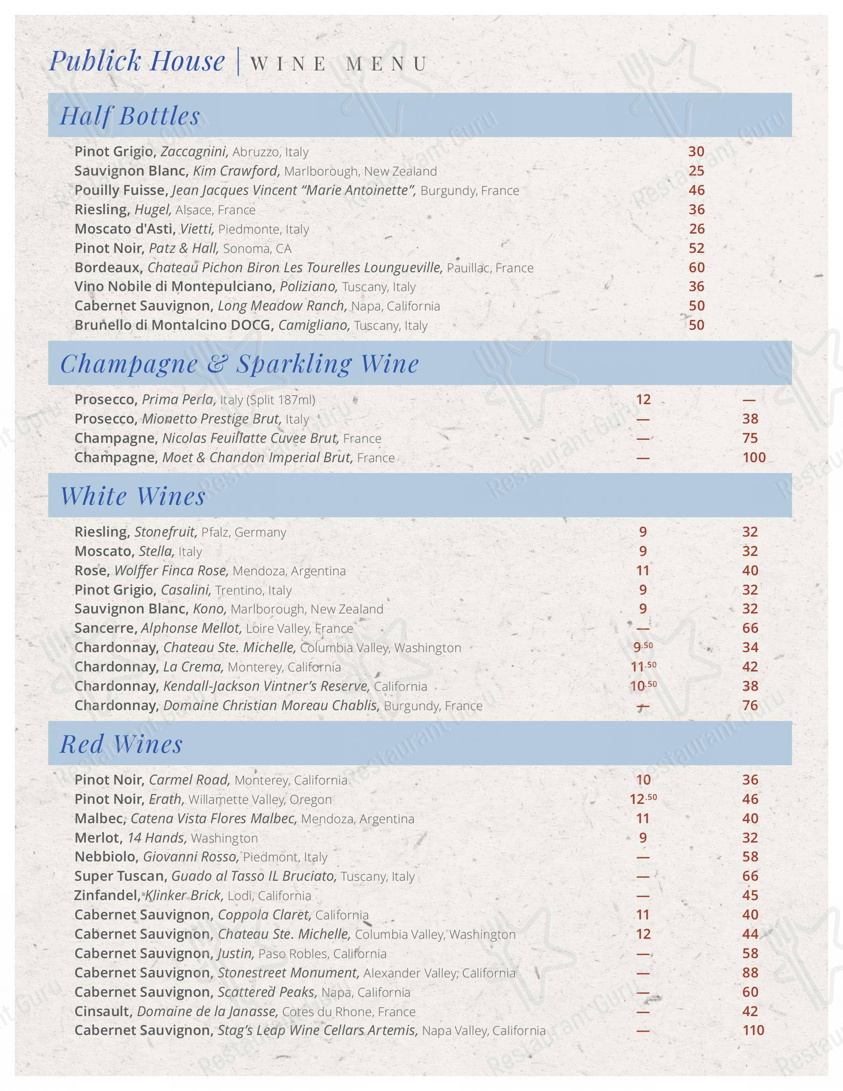 Menu at Publick House Historic Inn, Sturbridge