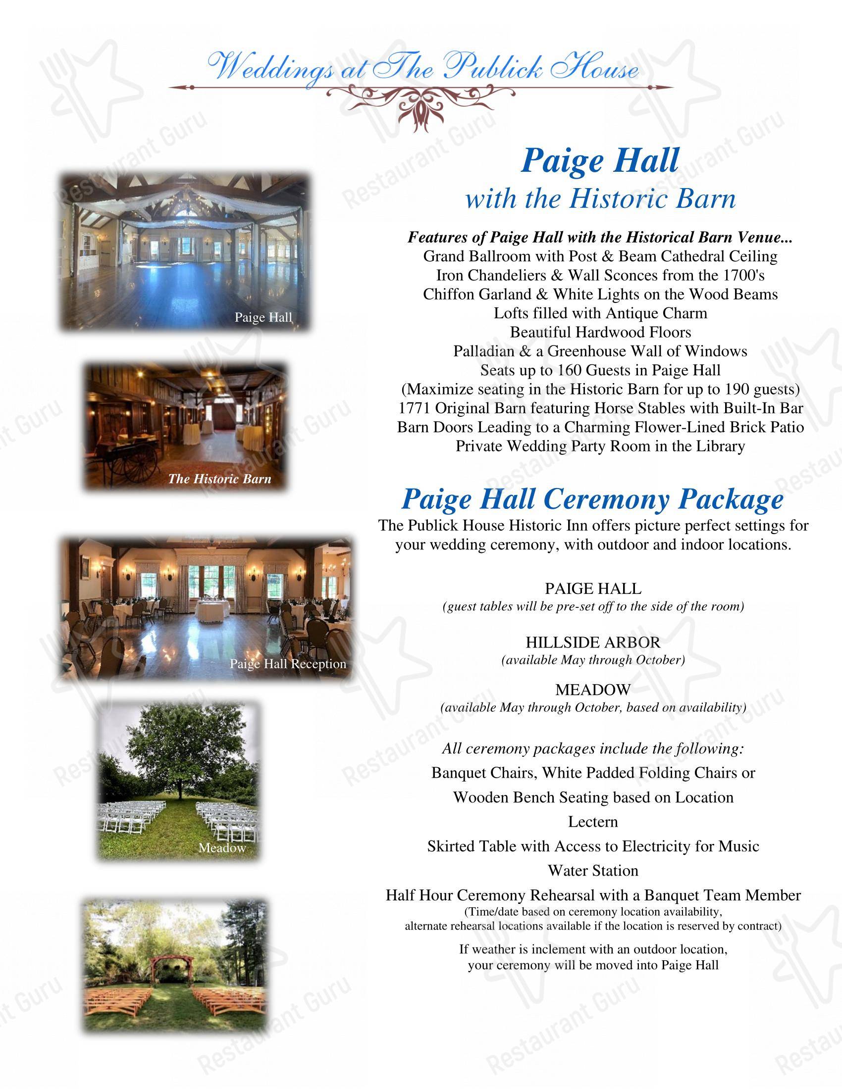 Menu at Publick House Historic Inn, Sturbridge