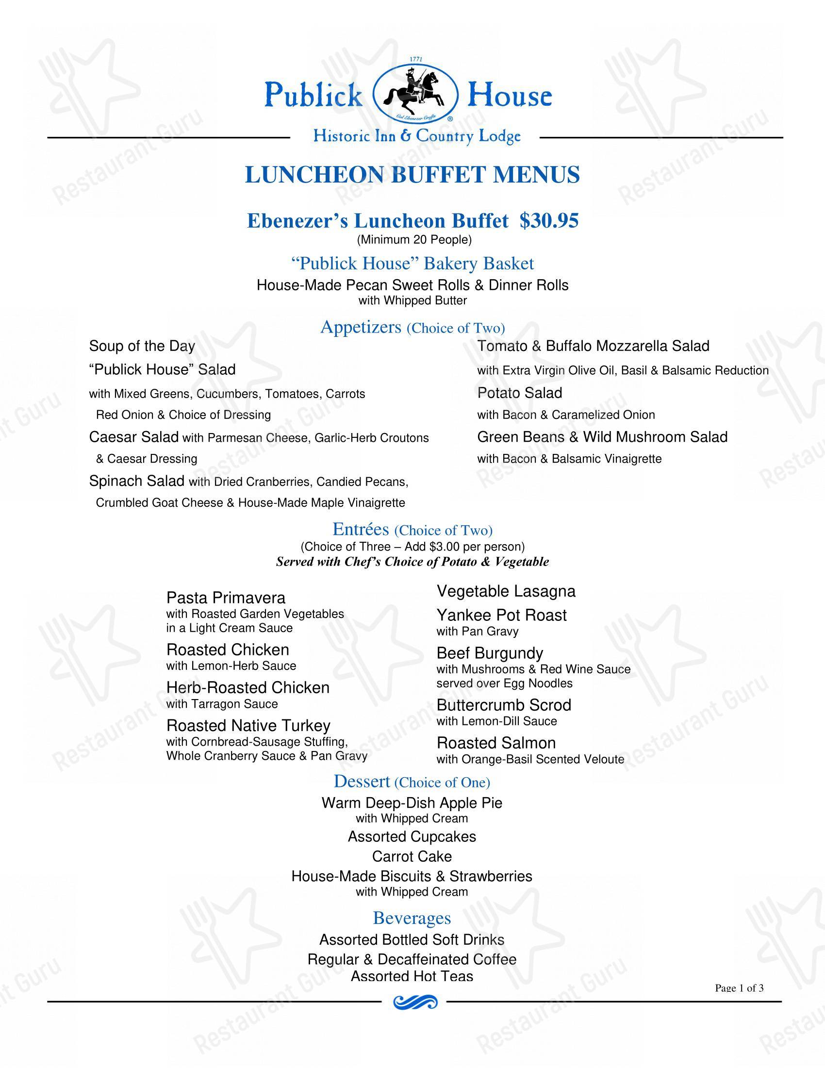 Menu at Publick House Historic Inn, Sturbridge