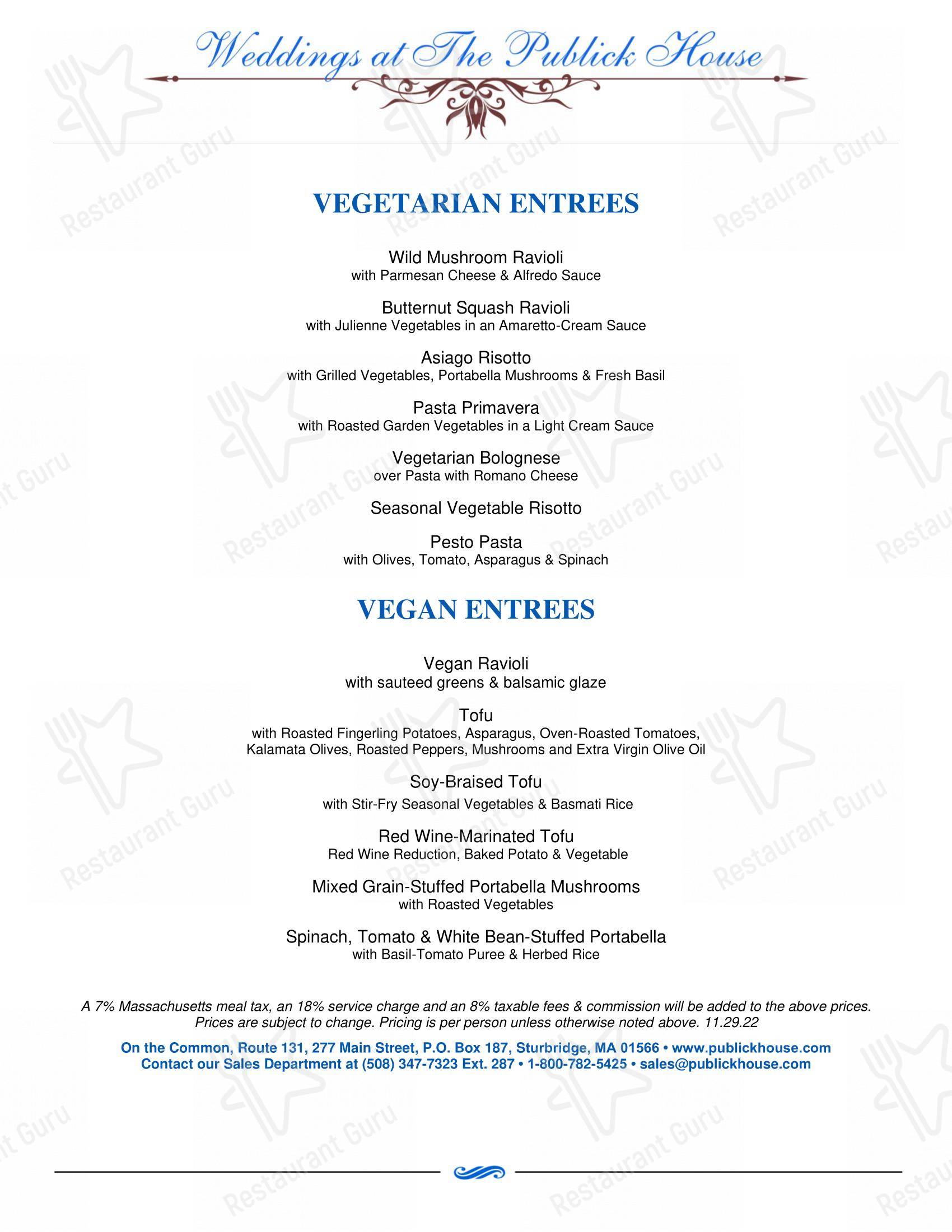 Menu at Publick House Historic Inn, Sturbridge