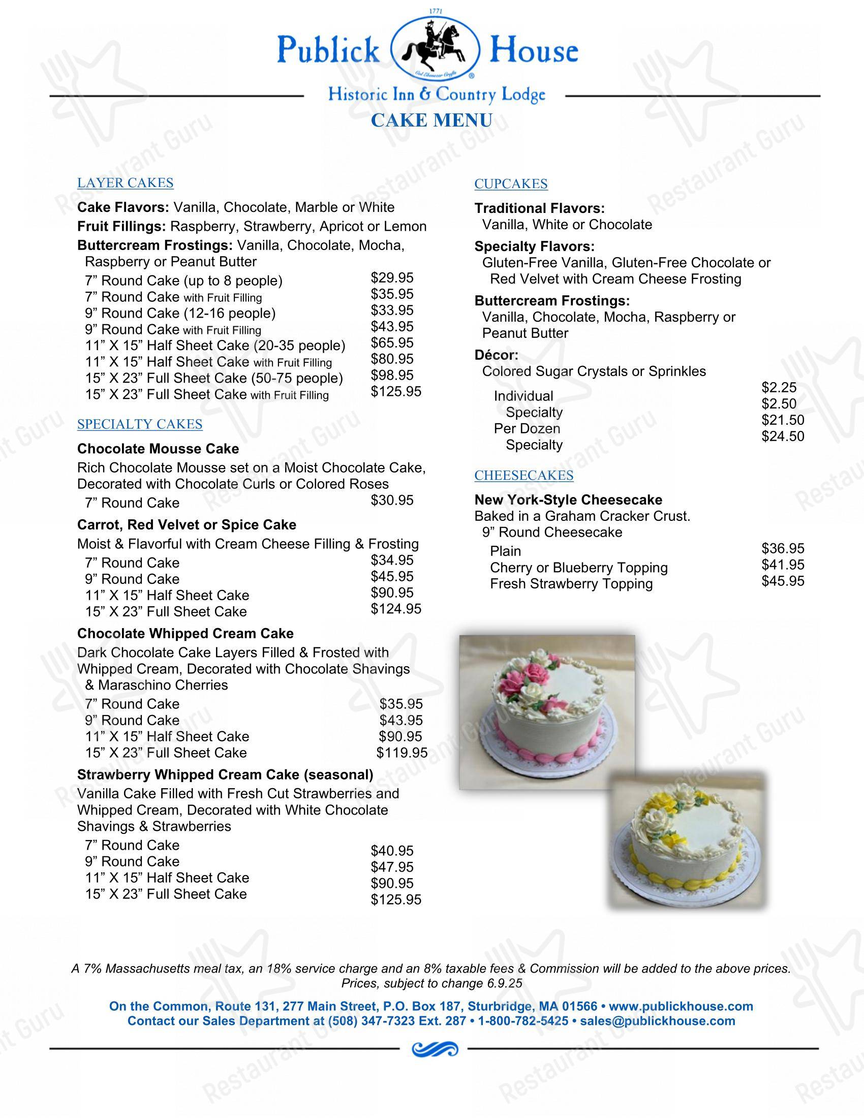 Menu at Publick House Historic Inn, Sturbridge