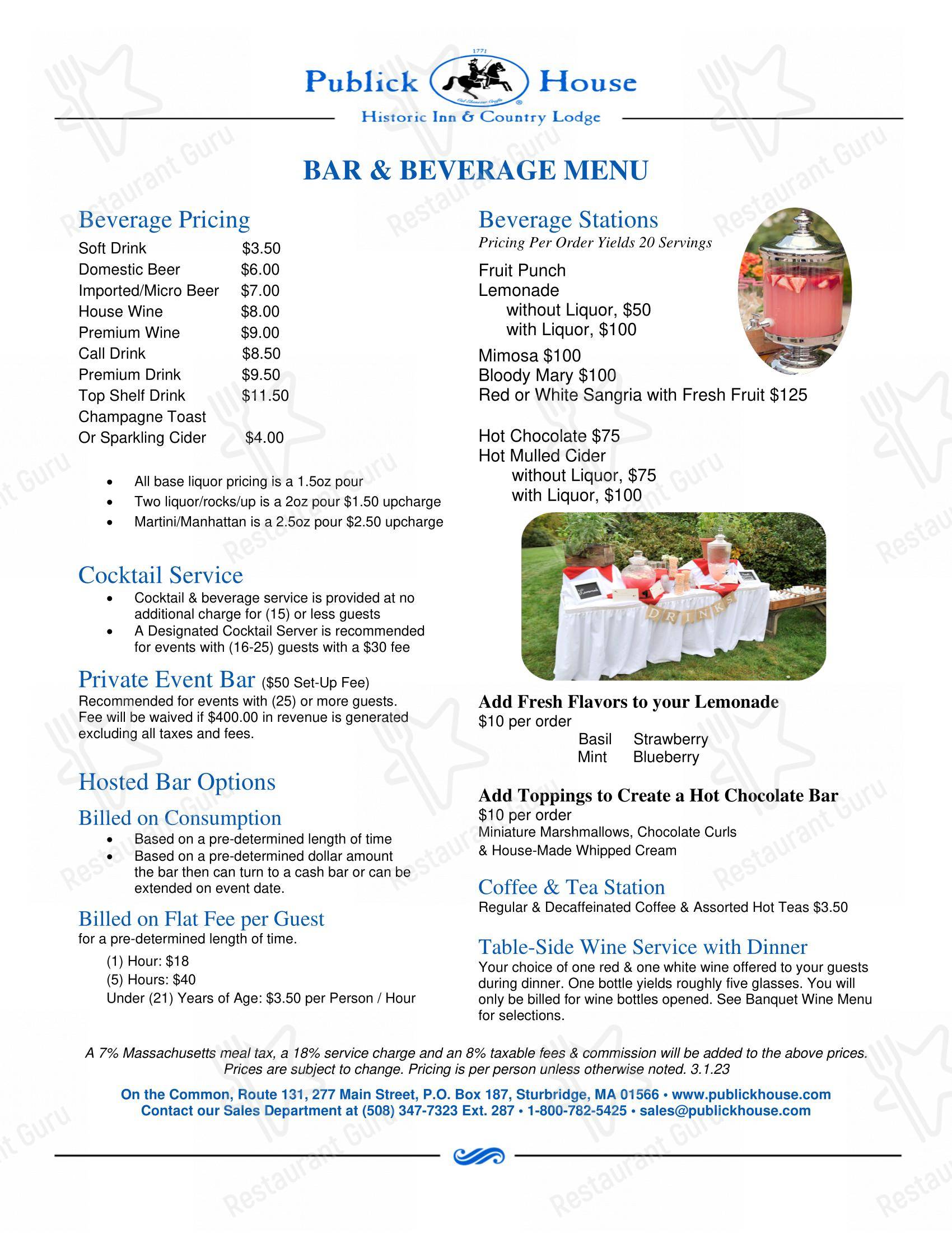 Menu at Publick House Historic Inn, Sturbridge