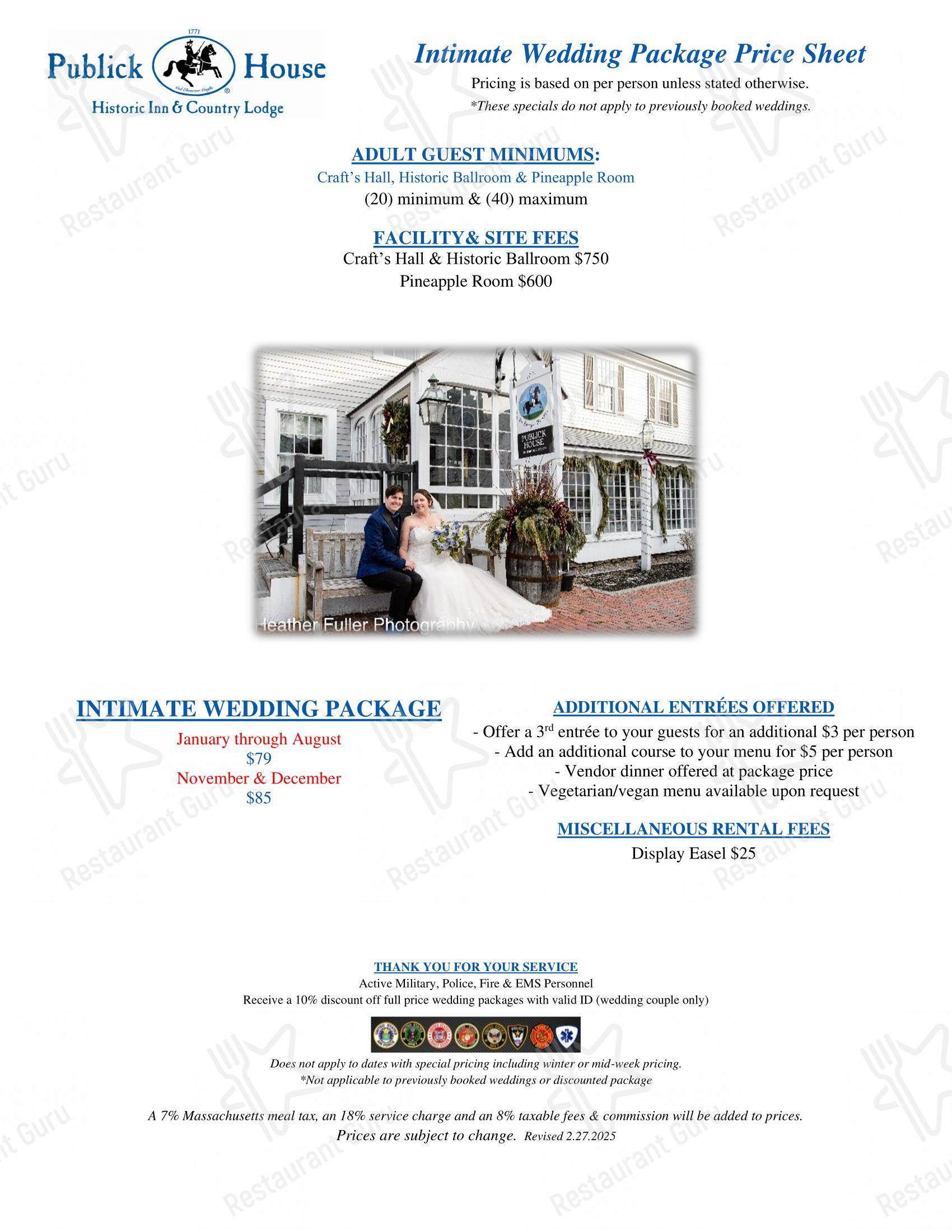 Menu at Publick House Historic Inn, Sturbridge