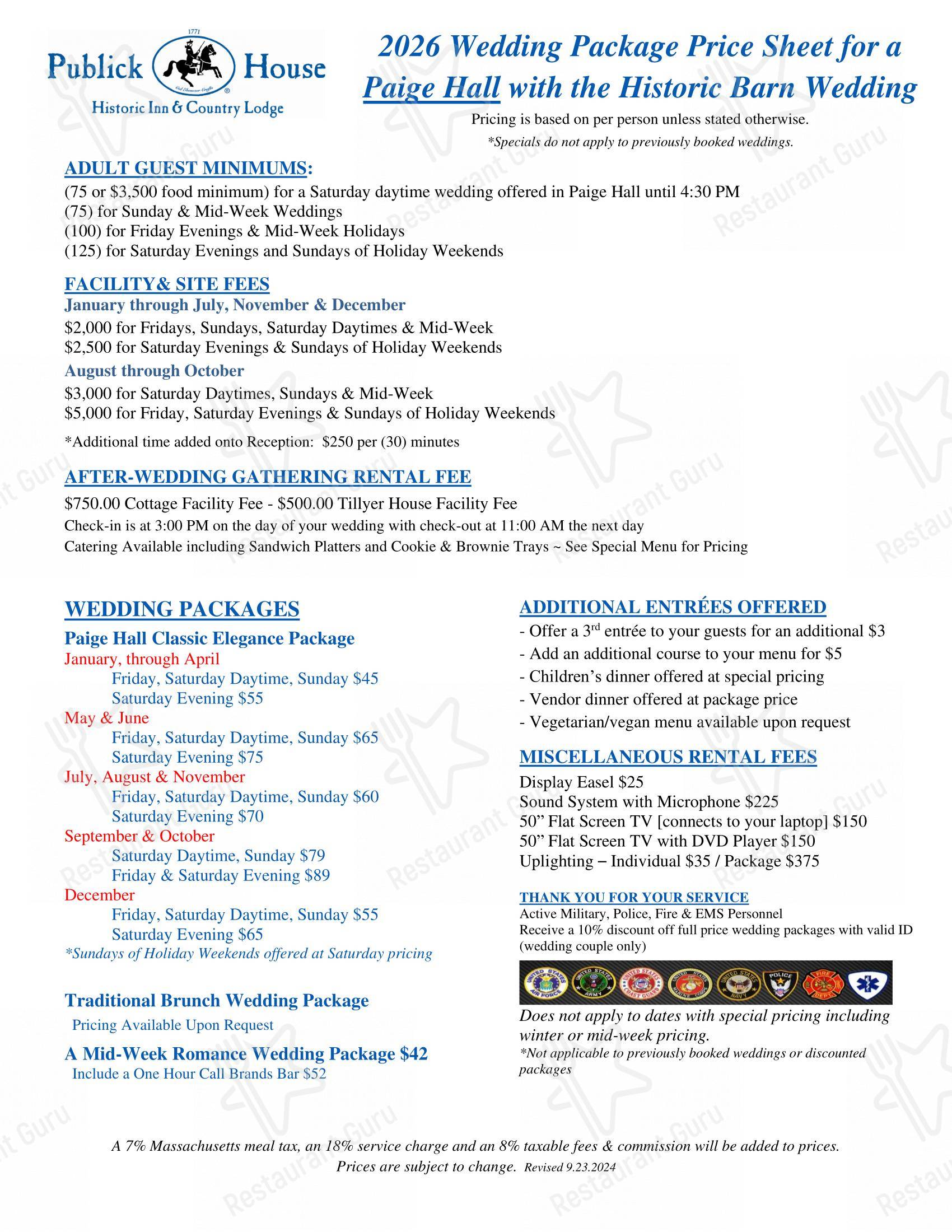 Menu at Publick House Historic Inn, Sturbridge