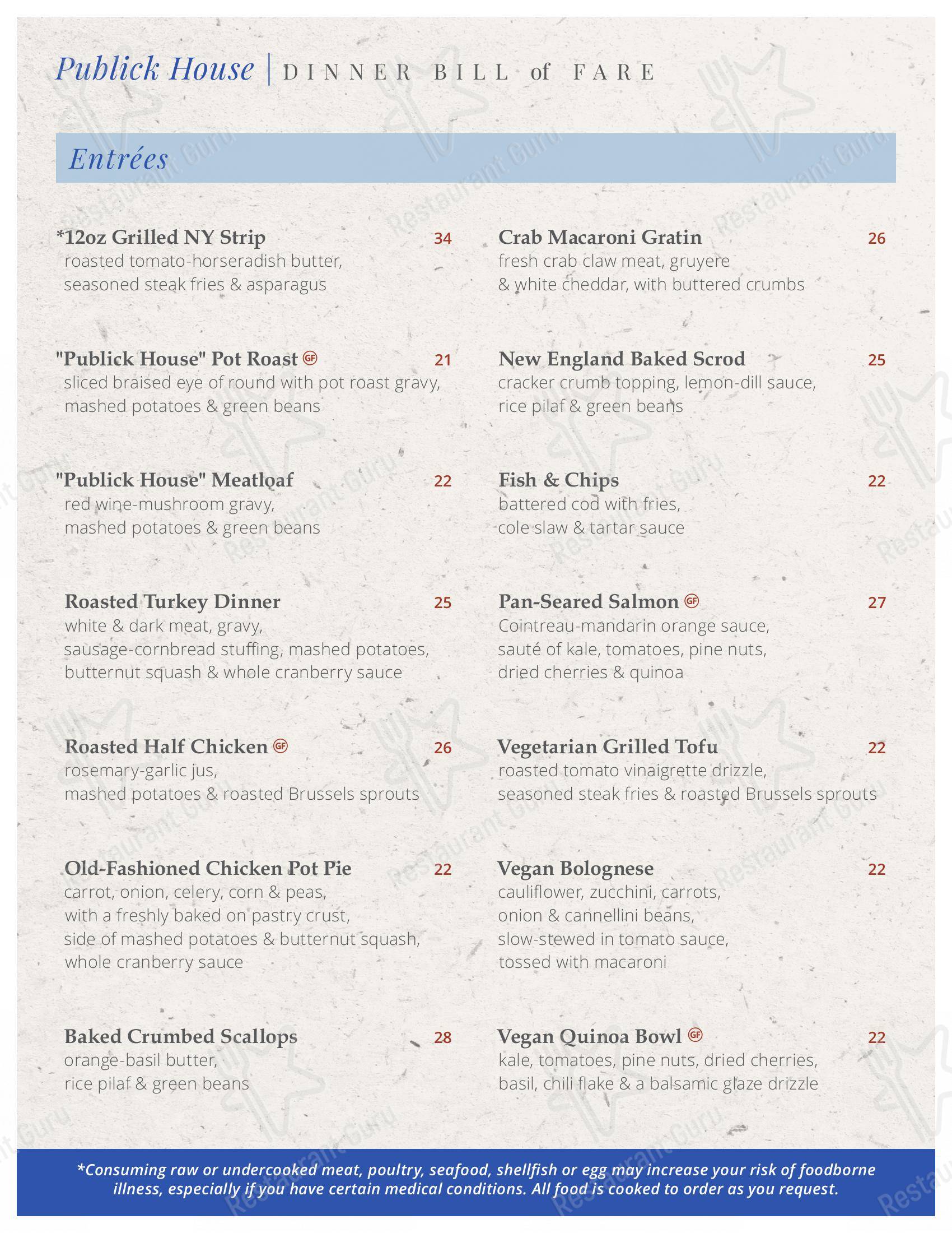 Menu at Publick House Historic Inn, Sturbridge