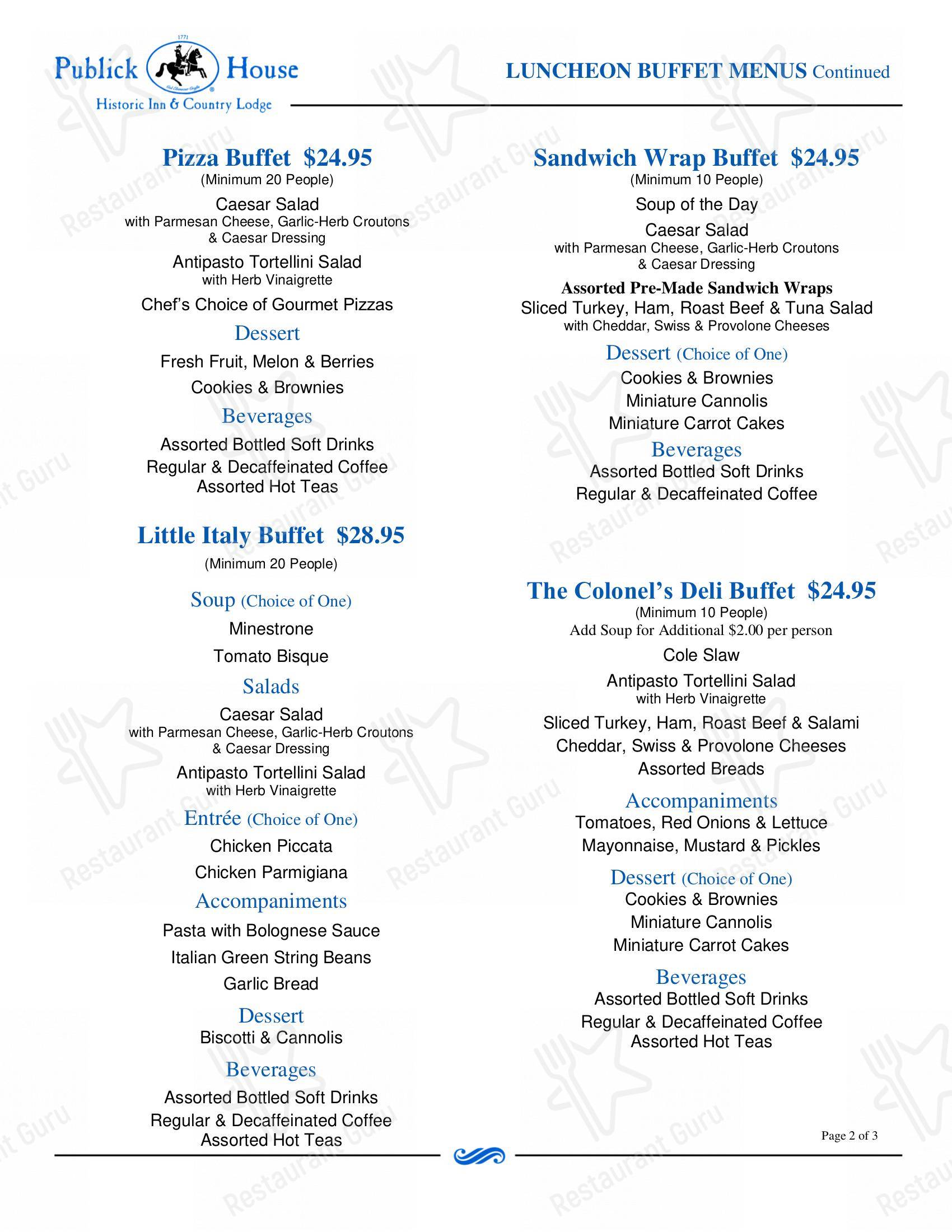 Menu at Publick House Historic Inn, Sturbridge