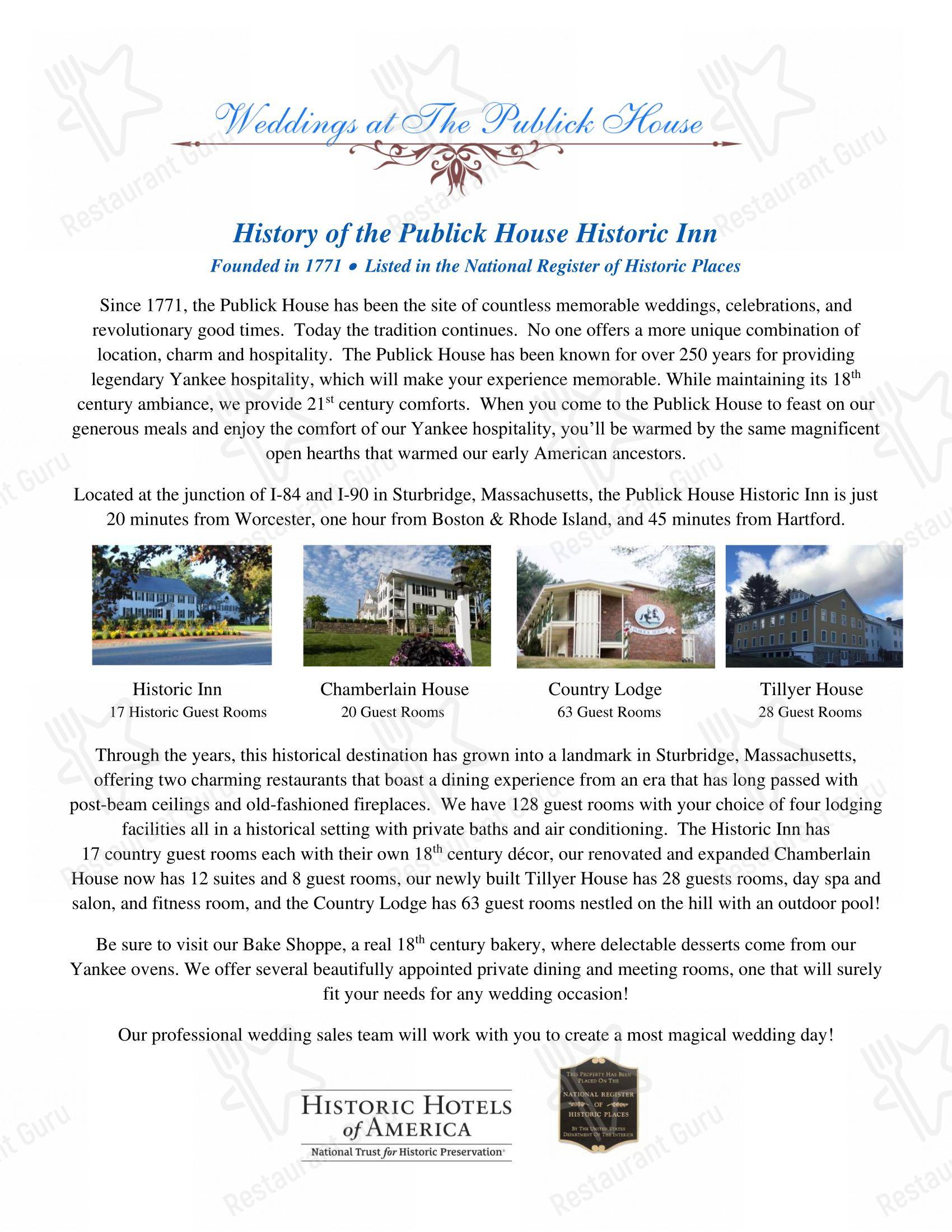 Menu at Publick House Historic Inn, Sturbridge
