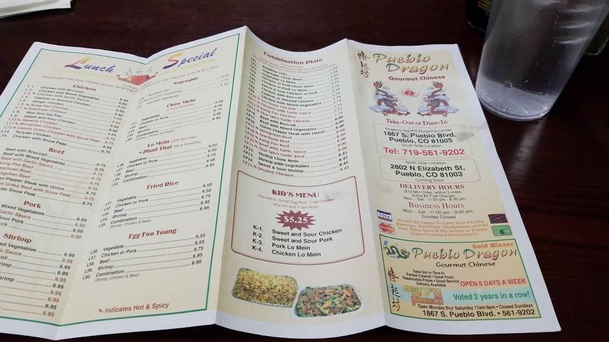 Menu at Pueblo Dragon restaurant, Pueblo, S Pueblo Blvd