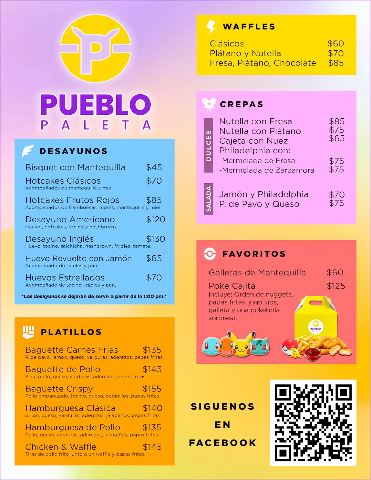 Menu at Pueblo Paleta Cafetería, Reynosa