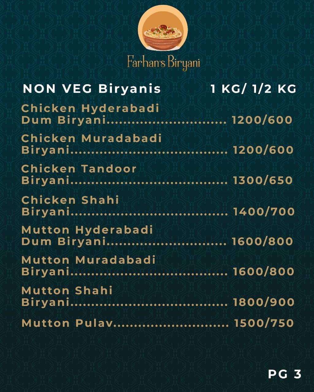 Menu at FARHAN'S BIRYANI, Pune