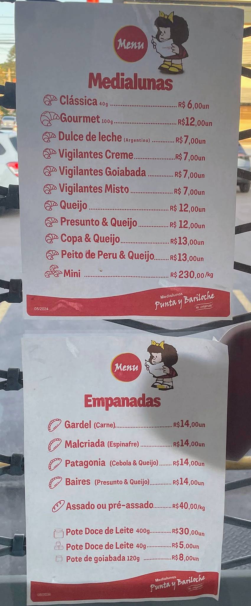Menu em Punta y Bariloche, Estância Velha