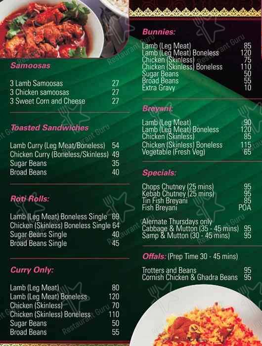Menu at The Purple Lounge restaurant, Midrand