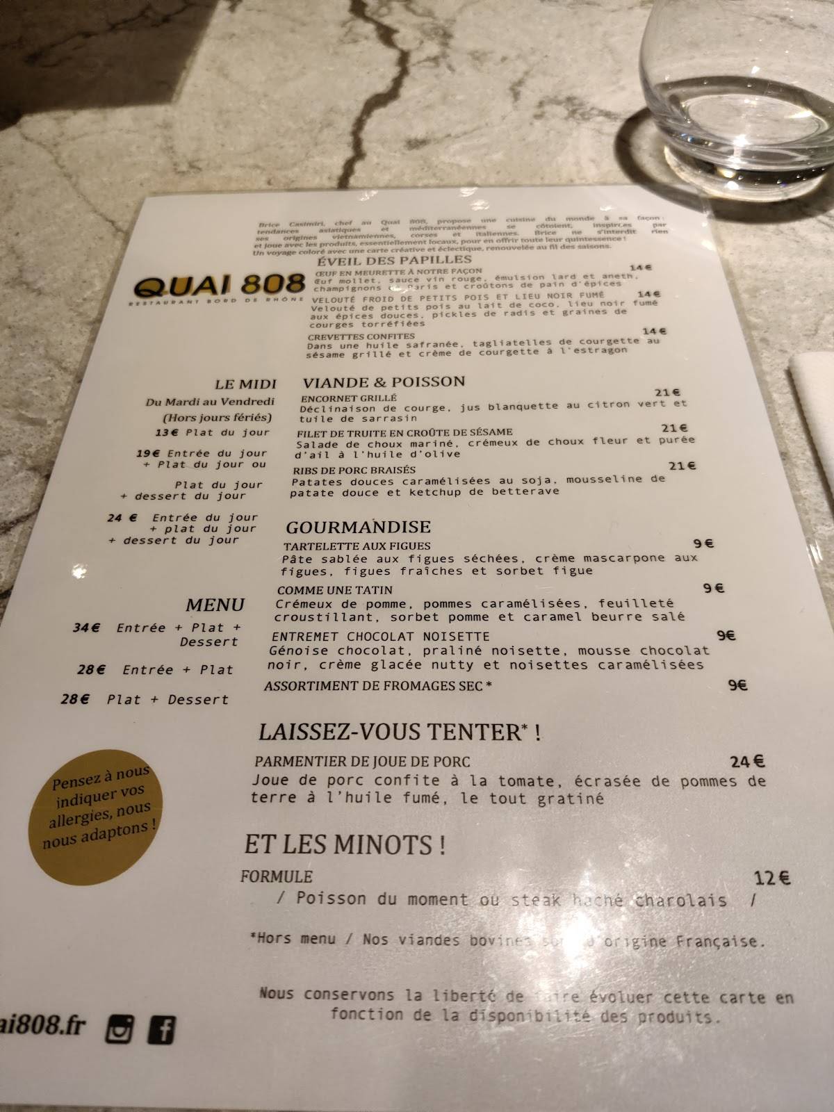 Menu au QUAI 808 restaurant, Guilherand-Granges, 808 Boulevard Général ...