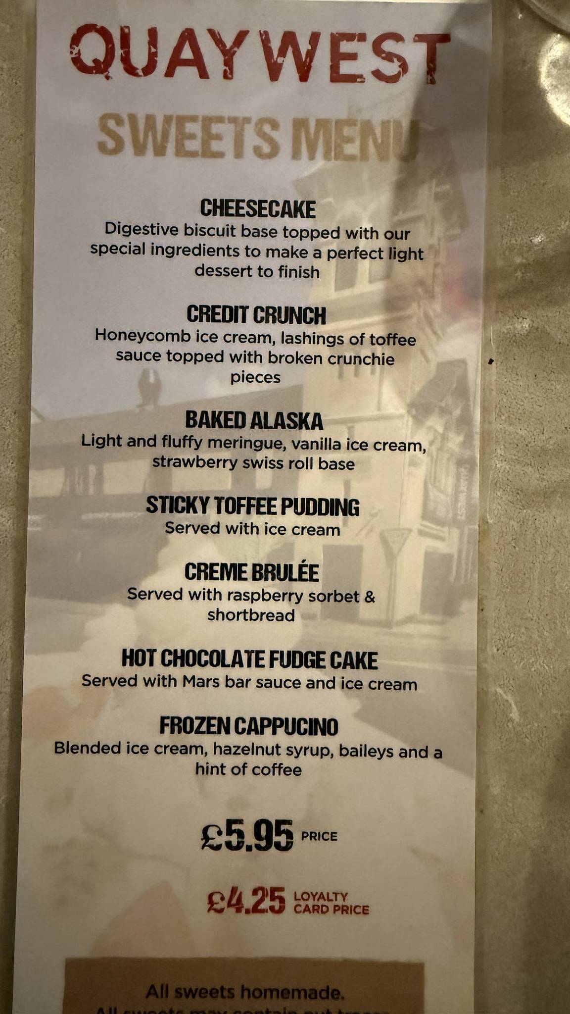Menu at Quaywest Wine Bar & Restaurant, Londonderry