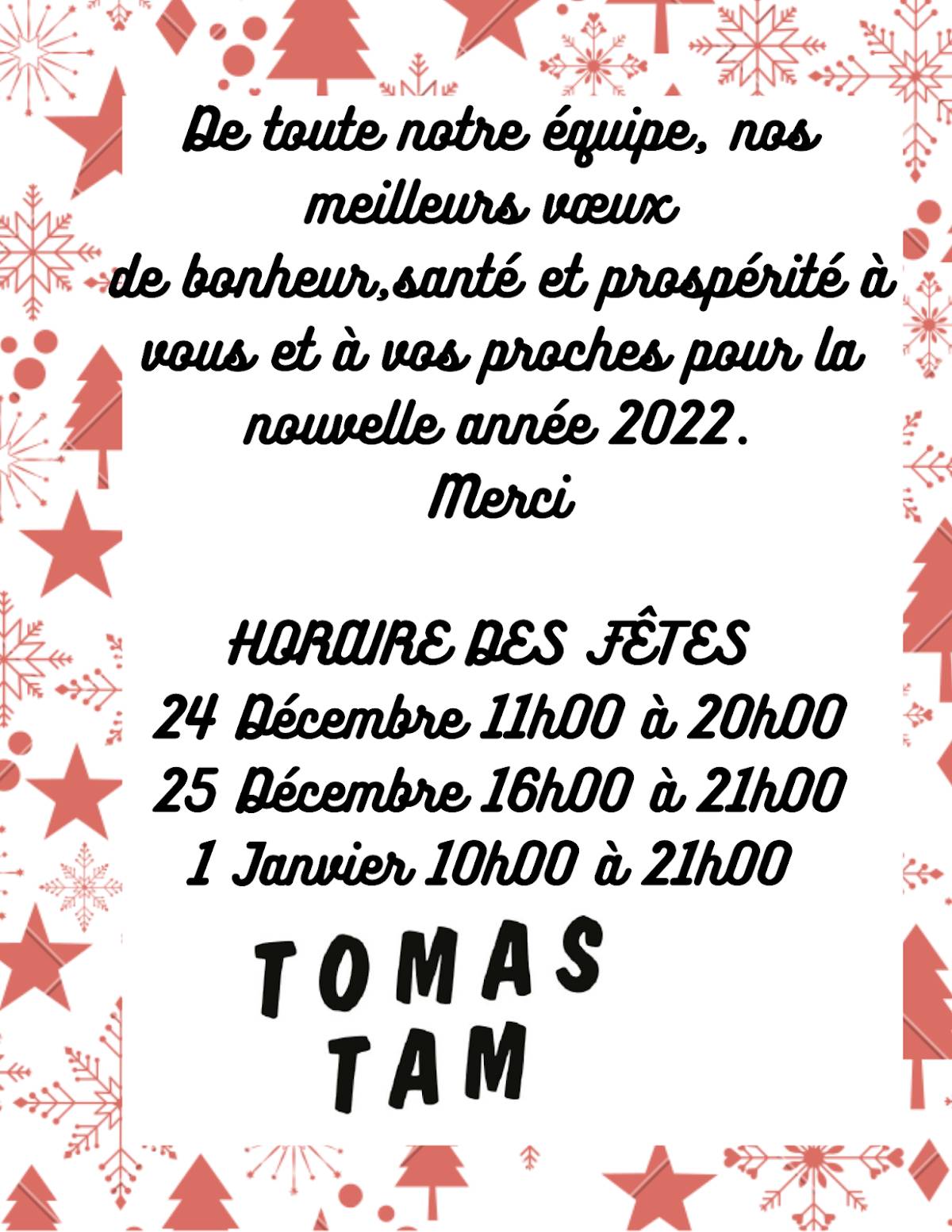 Menu au Restaurant Tomas Tam Inc, Québec, Wilfrid-Hamel Blvd