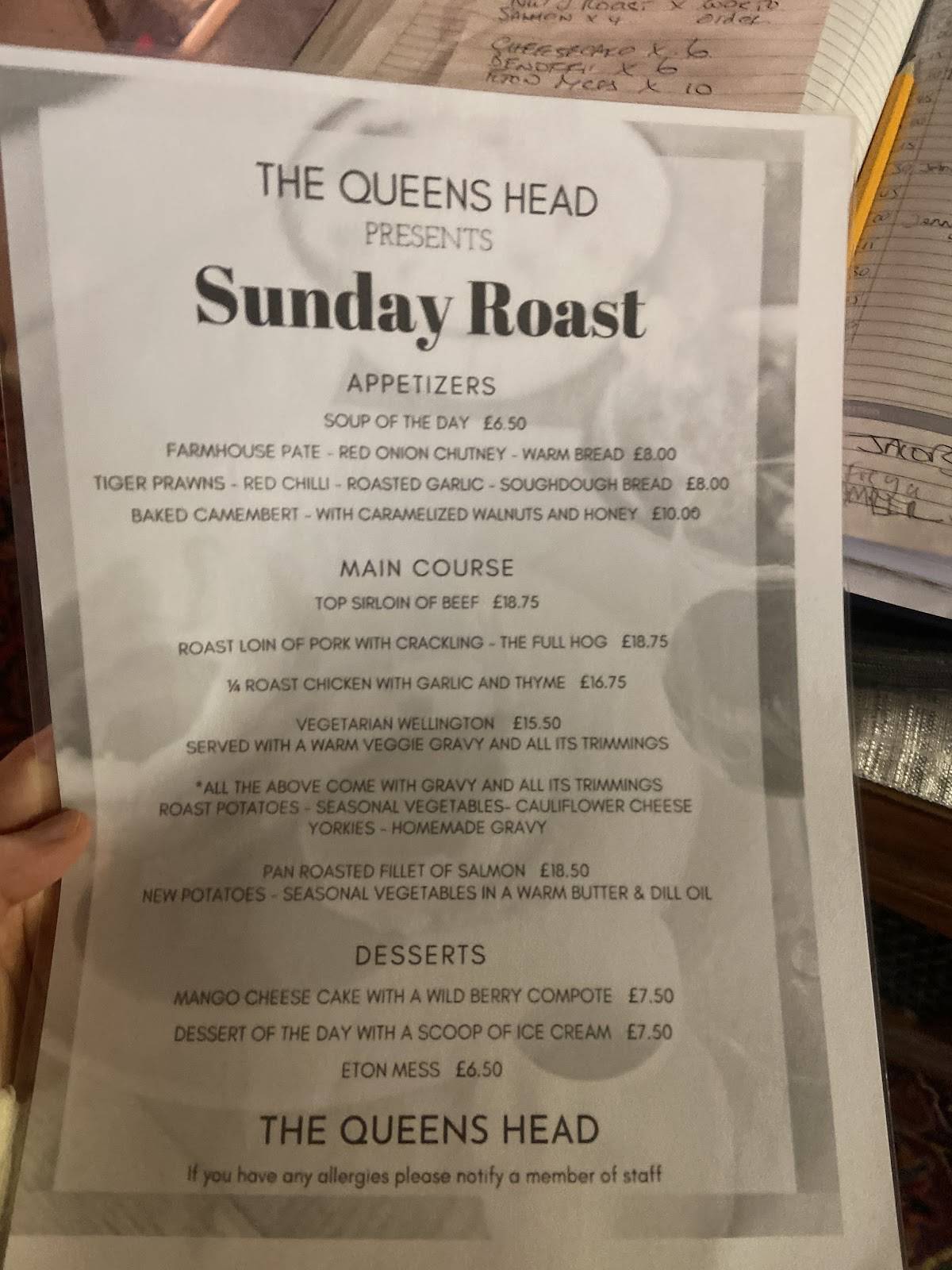 Menu at Queens Head pub & bar, Storrington