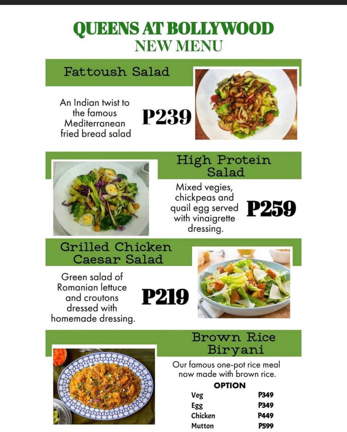 Menu at Queens at Bollywood - BGC restaurant, Taguig, Ground Floor