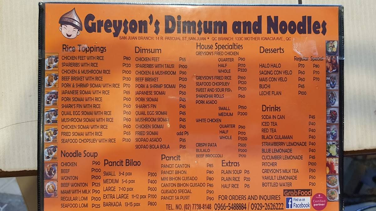 Menu at Greyson's Dimsum and Noodles - SAN JUAN BRANCH restaurant, San Juan