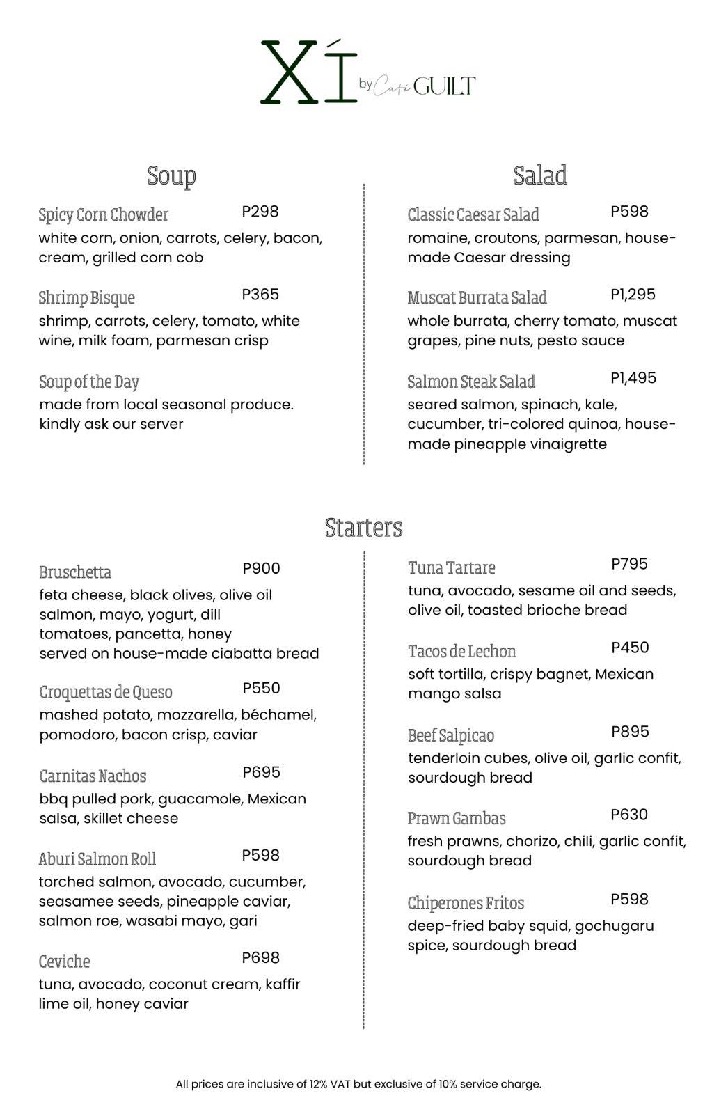 Menu at XI by Cafe Guilt, Quezon City