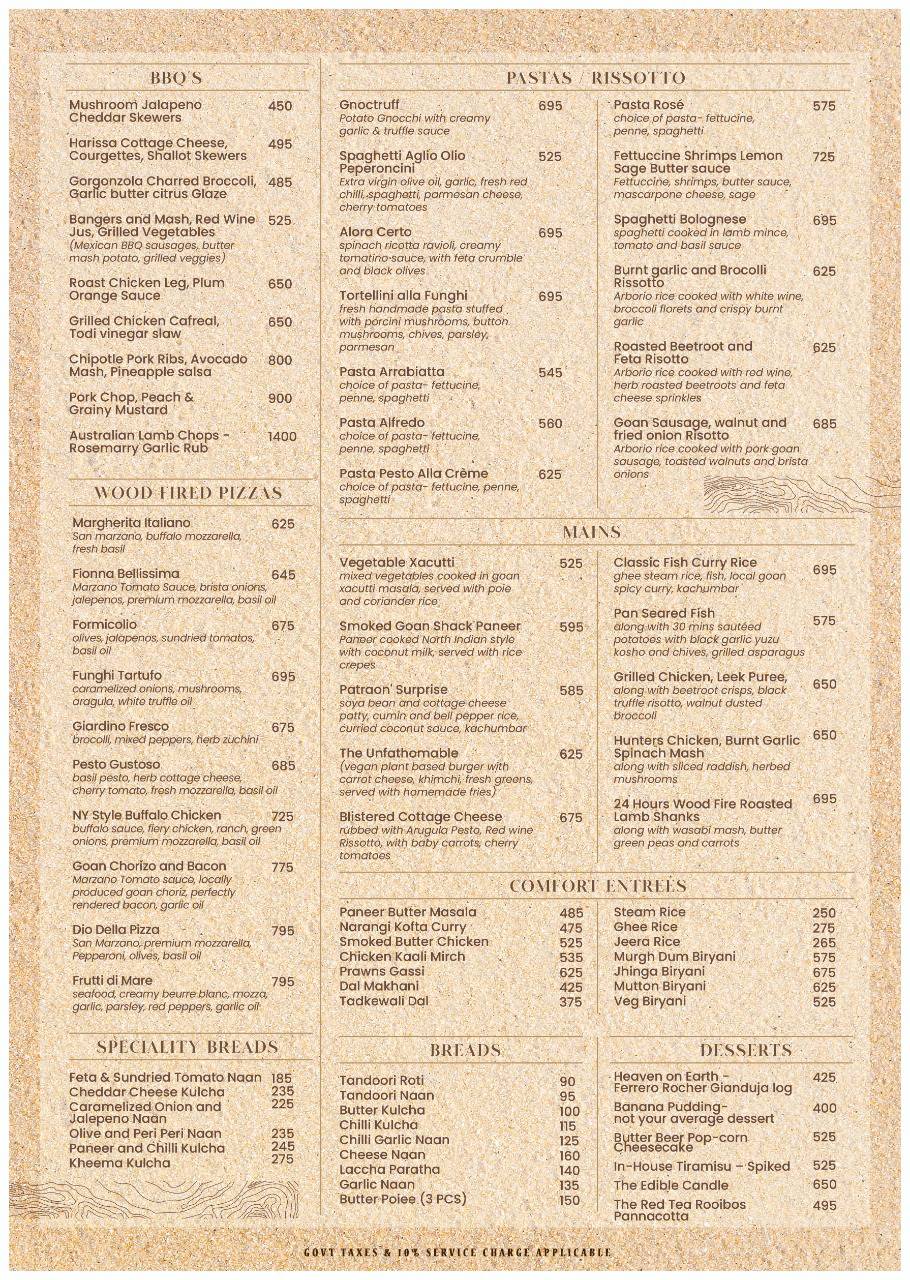 Menu at RAEETH, Vagator