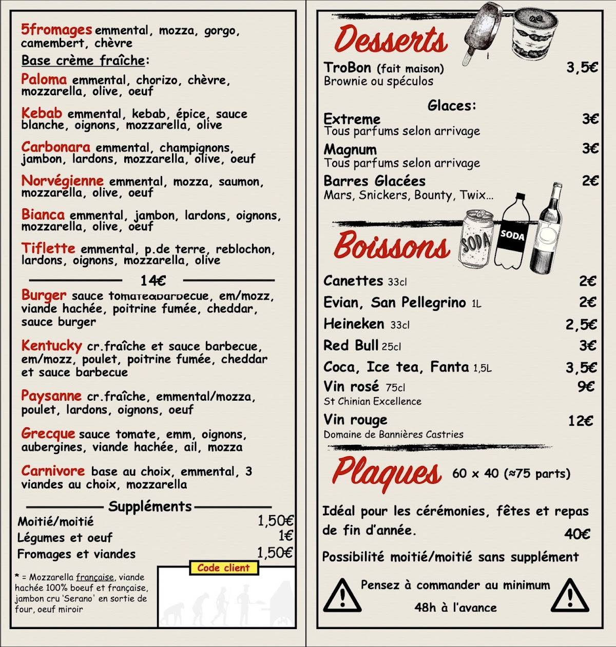 Menu au RAPID'PIZZA pizzeria, Castries