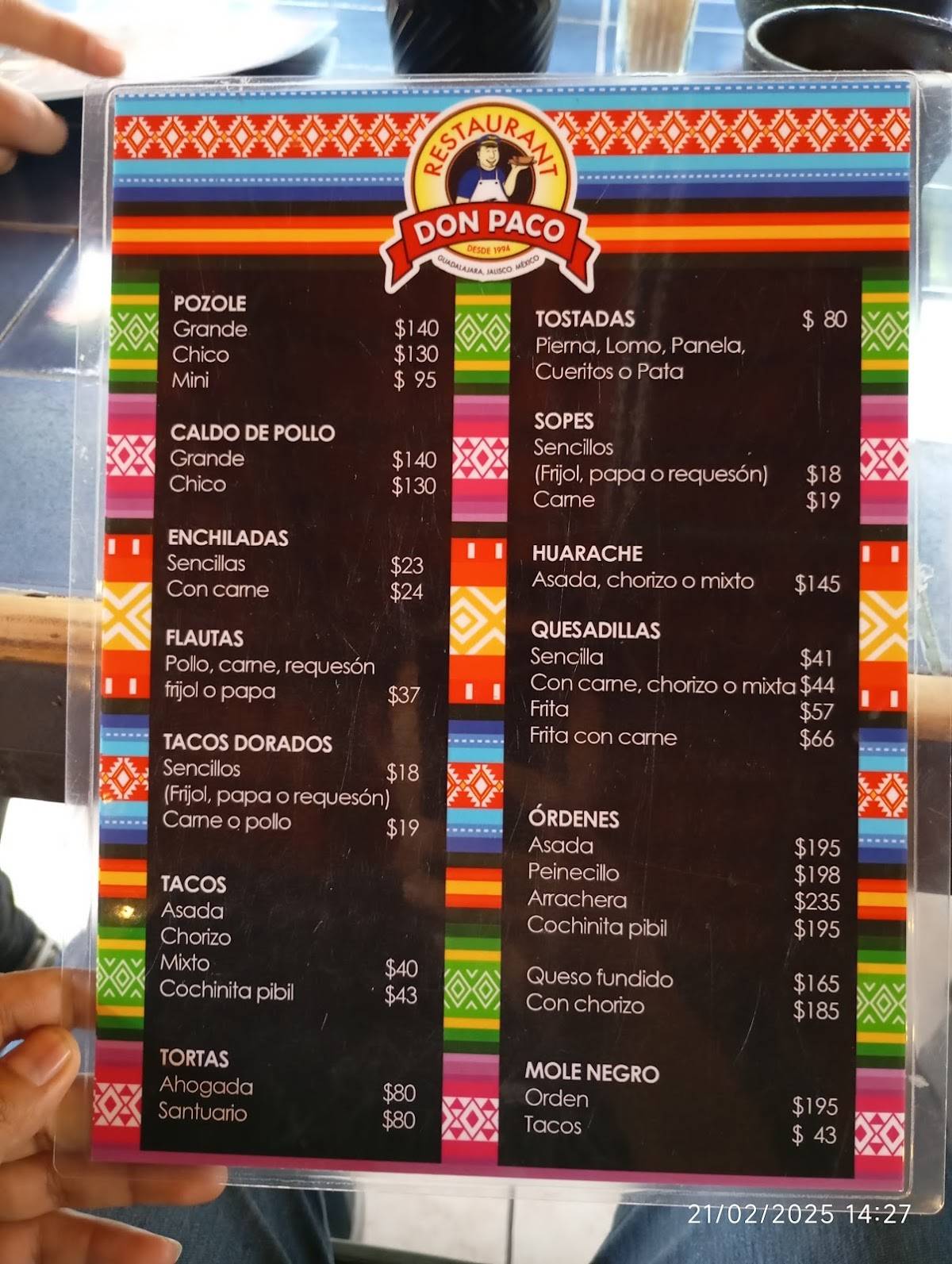 Carta de RESTAURANT DON PACO, Zapopan, Av. Nicolás Copérnico 3673