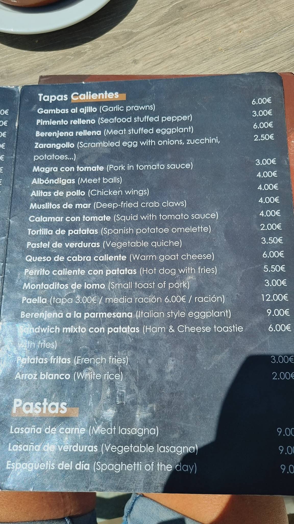 Menu at RESTAURANTE/BAR OASIS DE LAS PALMERAS, Bolnuevo