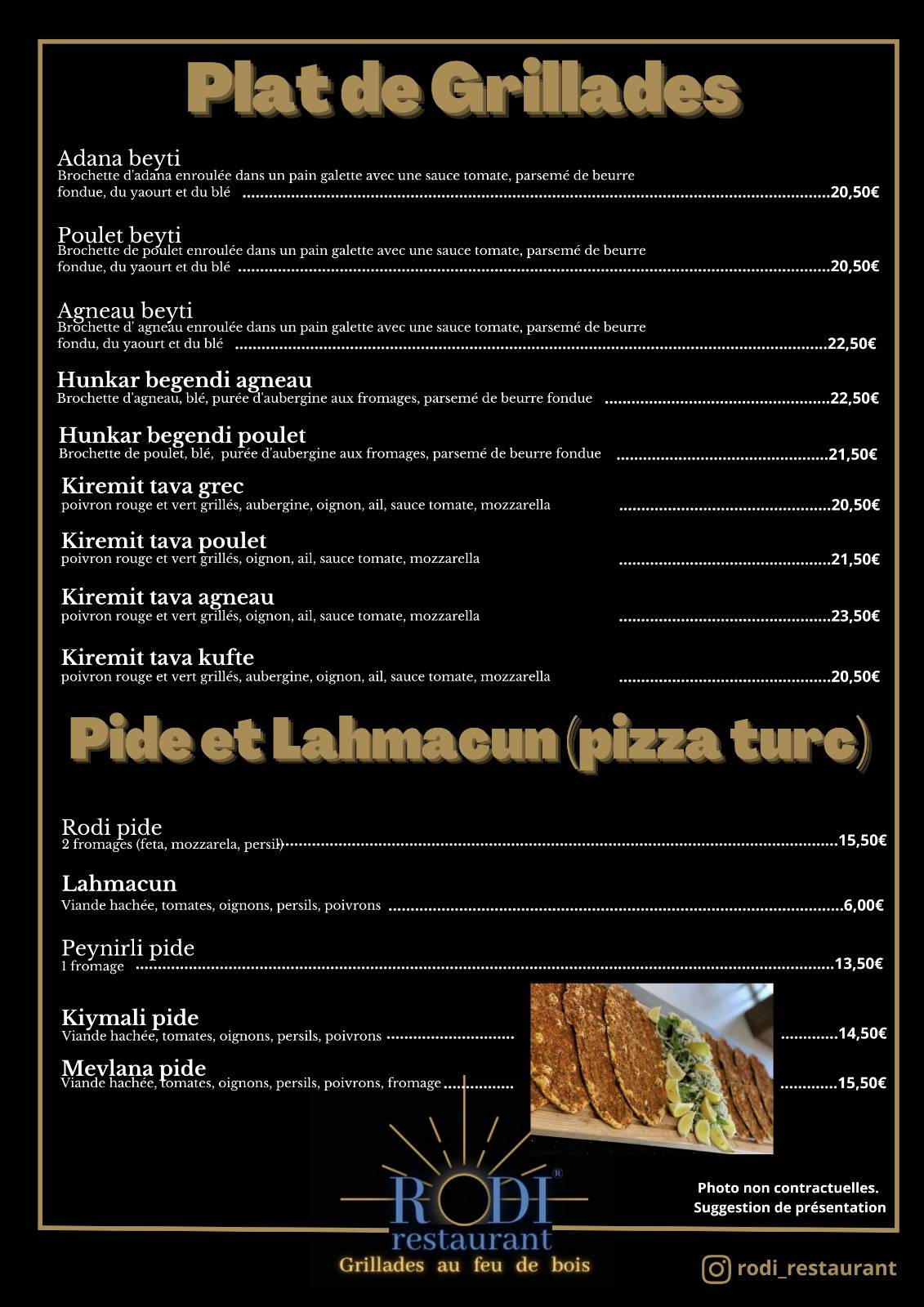Menu au RODI restaurant, Villabé