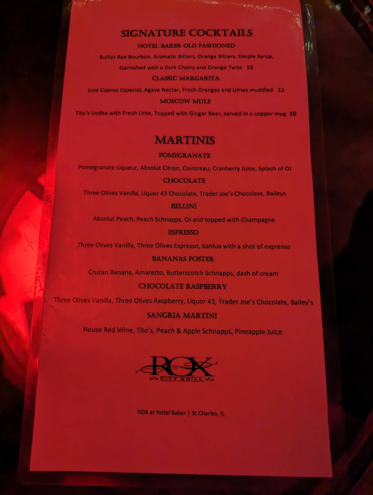 Menu at ROX City Grill pub & bar, St. Charles