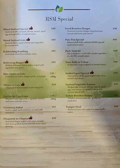Menu at RSM Lutong Bahay restaurant, Tagaytay, Aguinaldo Highway ...