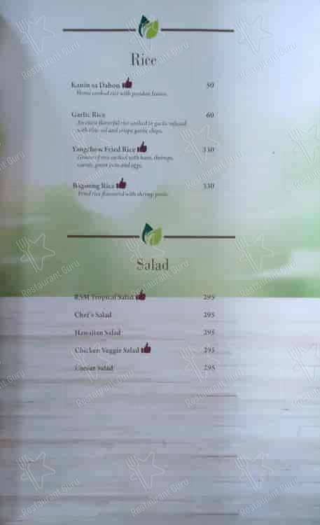 Menu at RSM Lutong Bahay restaurant, Tagaytay, Aguinaldo Highway ...