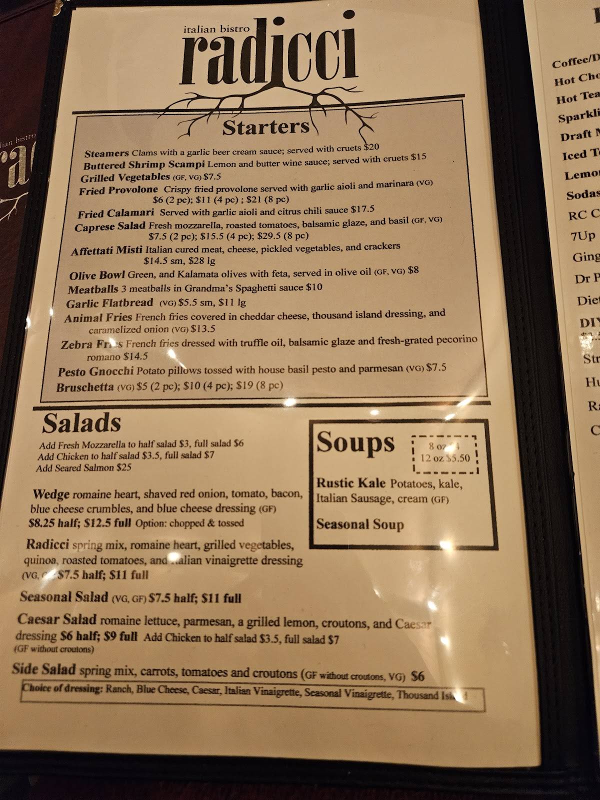 Menu at Radicci Italian Bistro restaurant, Hayden