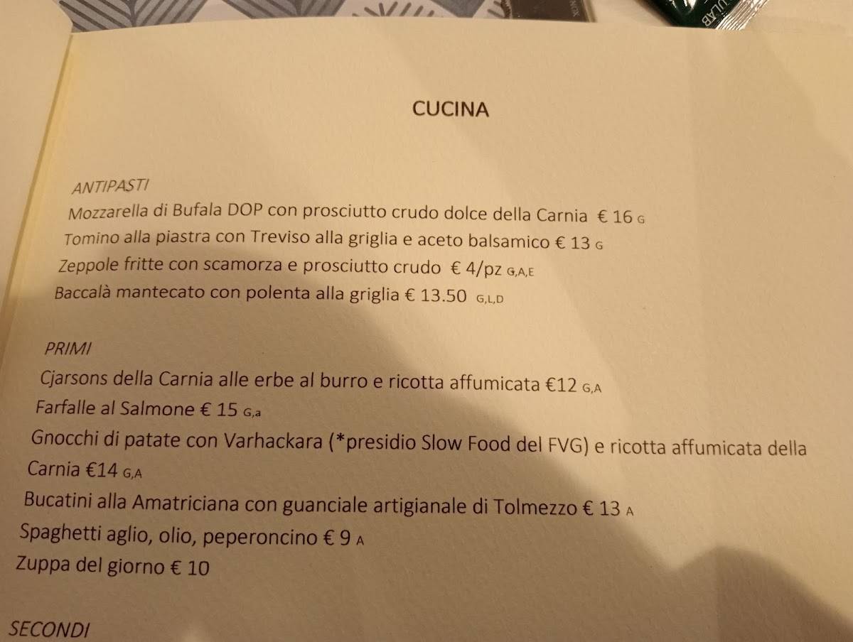 Speisekarte von Radici restaurant, Triest