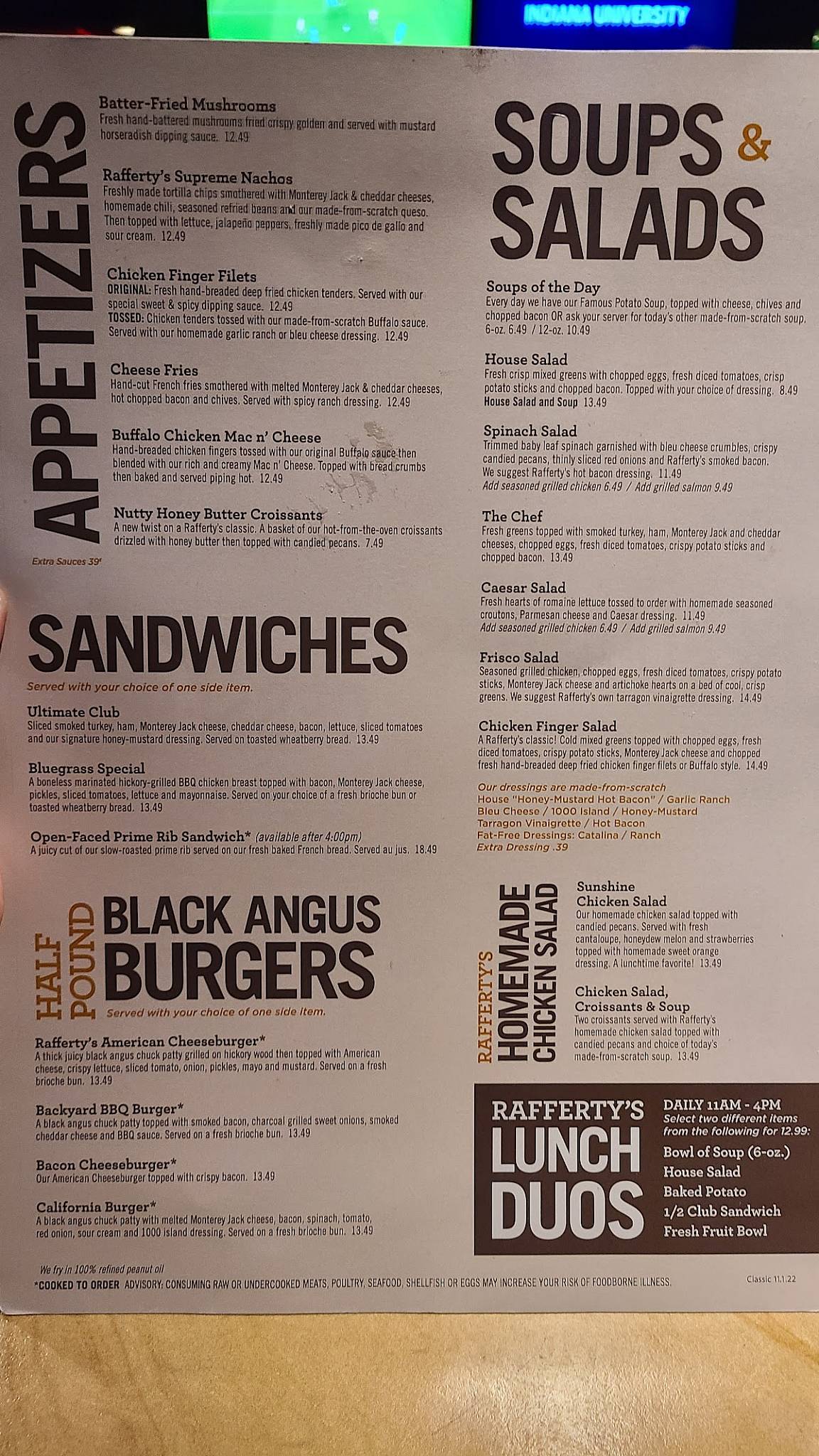 Menu at Rafferty's Restaurant & Bar, Evansville