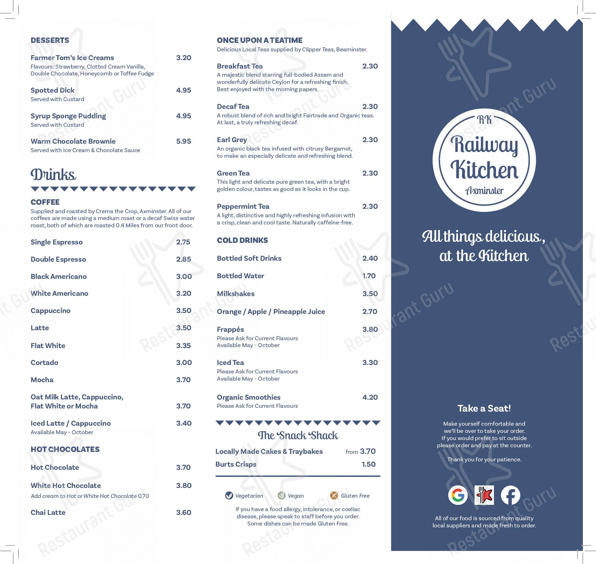 Menu at Railway Kitchen restaurant, Axminster, Station Yard