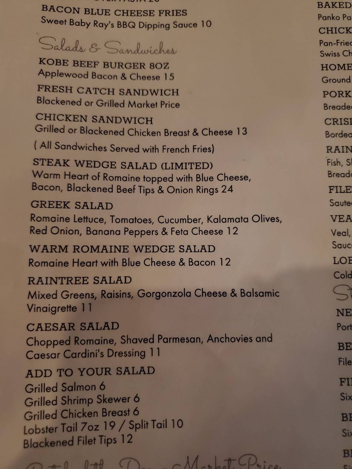 Menu at Raintree Restaurant, St. Augustine
