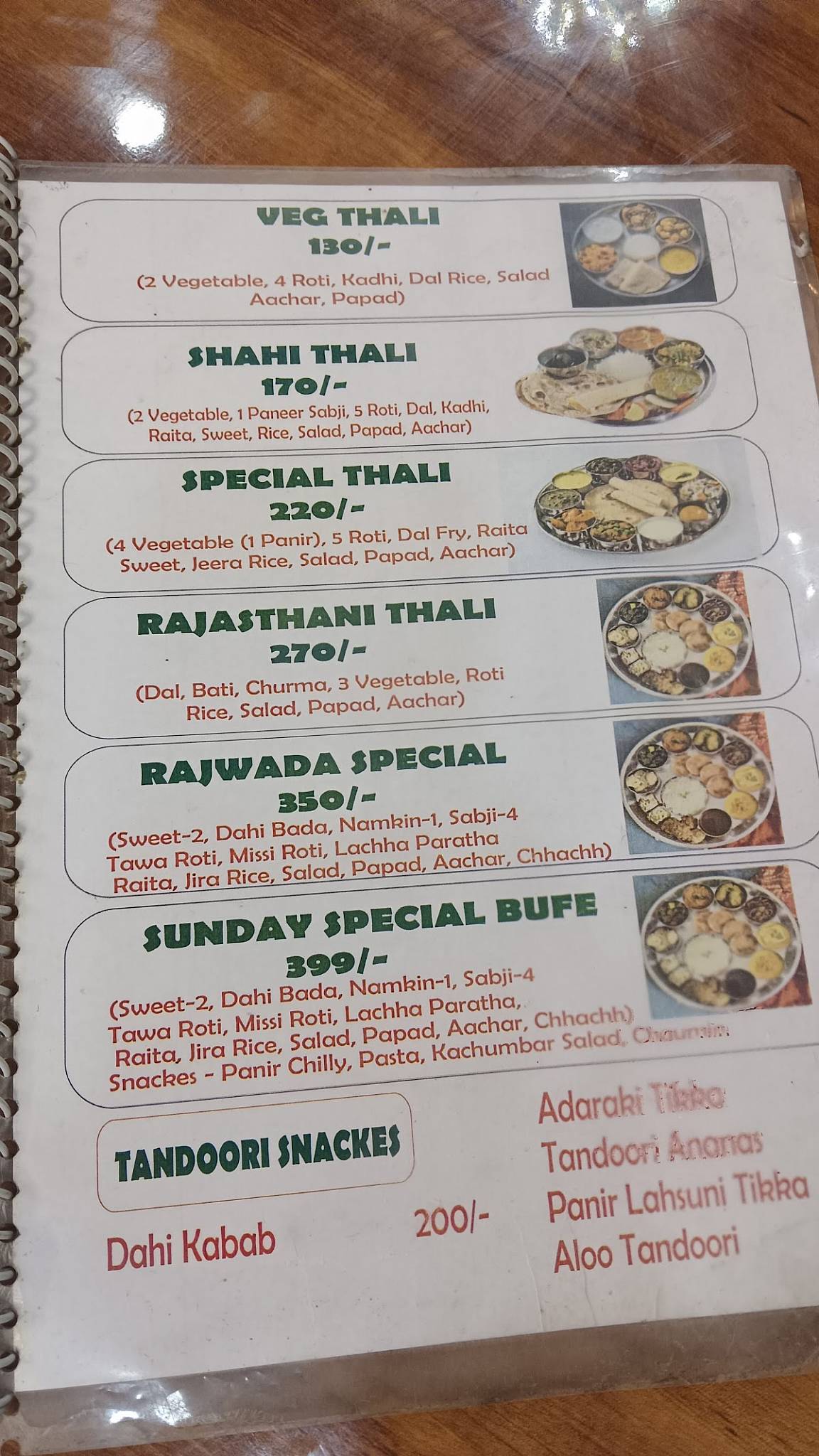 Menu at Rajwada Rajasthani Dhaba & Thali Restaurant, Raipur