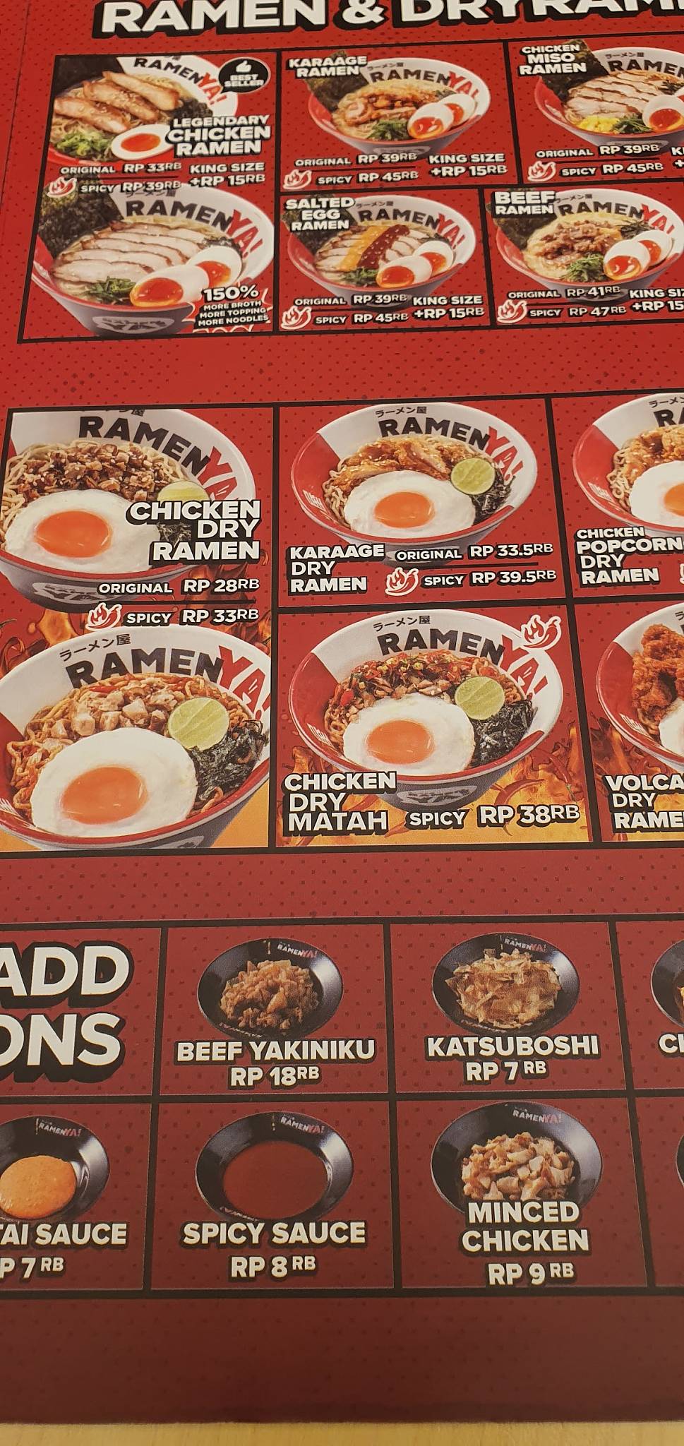 Carta del restaurante Ramen YA! Mall Lippo Cikarang, Bekasi