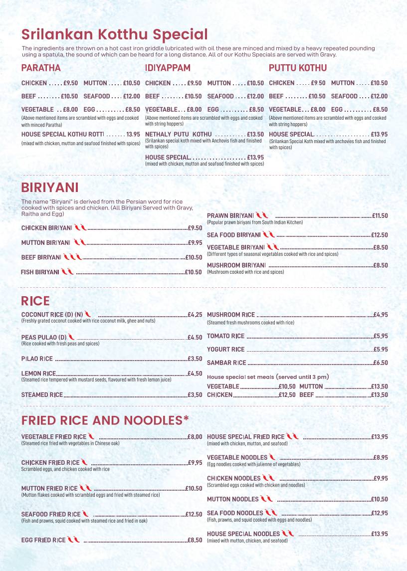 Menu at Rani's Restaurant, Ramsgate