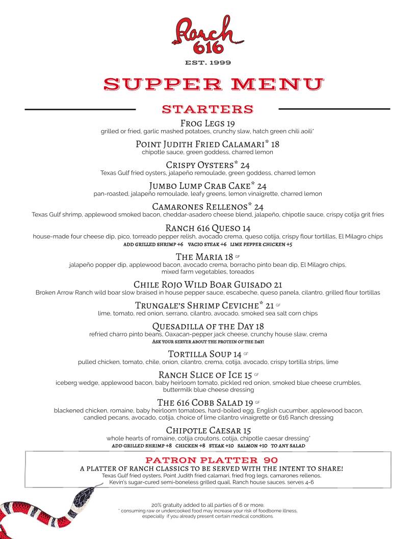 Menu at Ranch 616 pub & bar, Austin