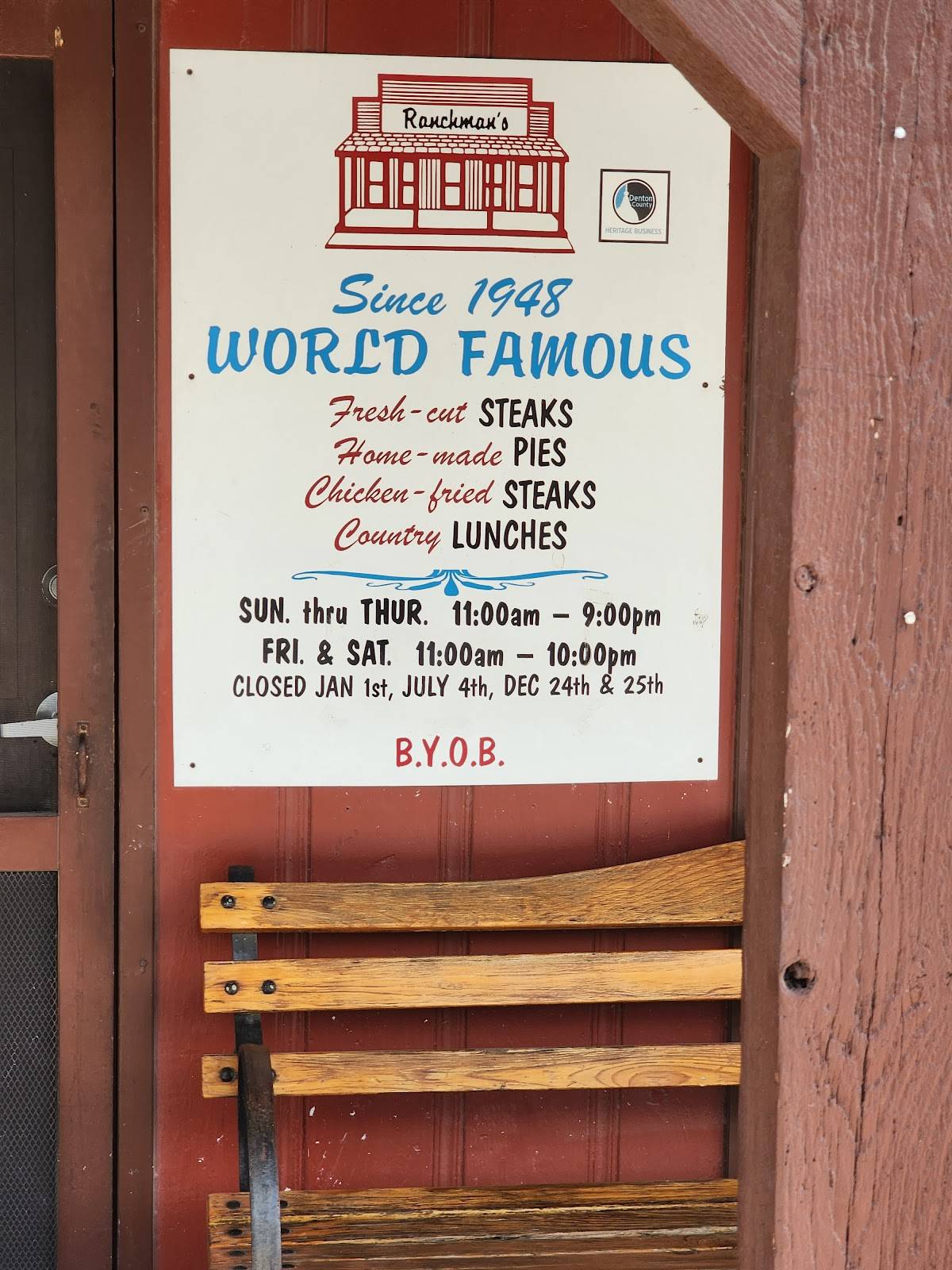 Menu at Ranchman's Ponder Steakhouse, Ponder