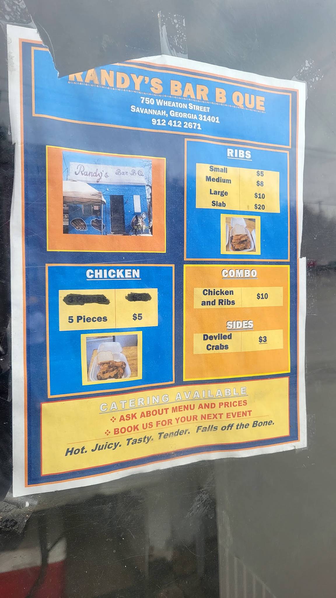 Menu at Randy's Bar-B-Q, Savannah, 750 Wheaton St