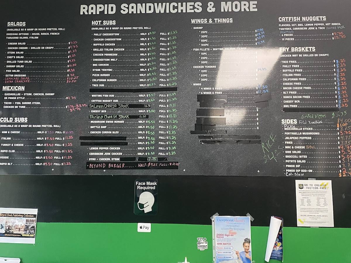 Menu at Rapid Sandwiches & More, Harrisburg