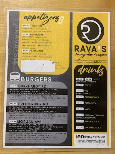 Menu at Rava's Venezuelan Cuisine restaurant, Evansville