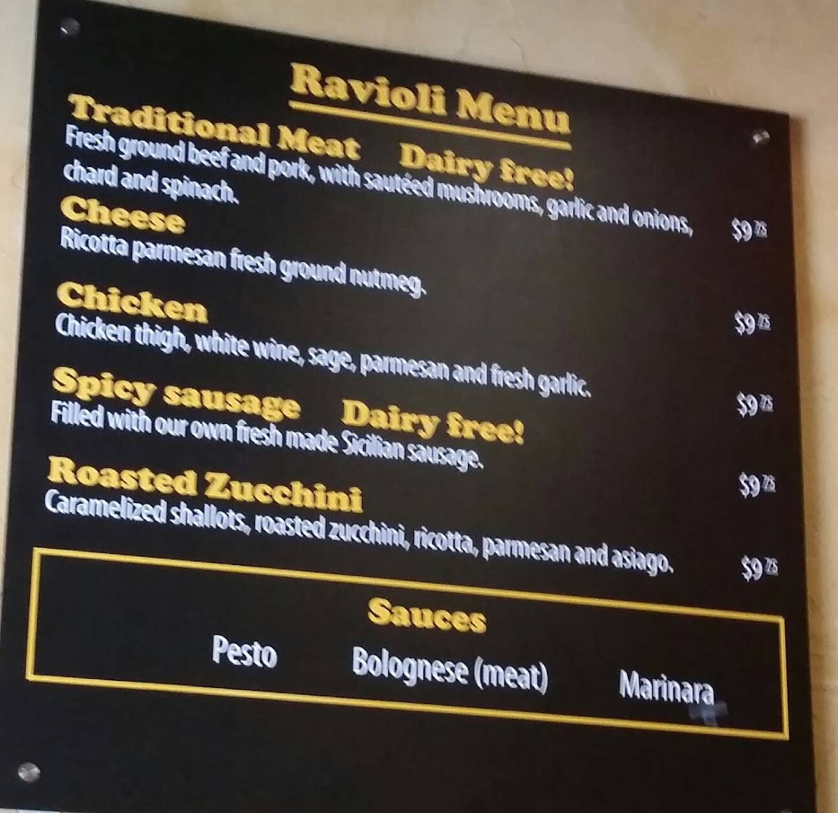 Menu at Ravioli House restaurant, San Mateo