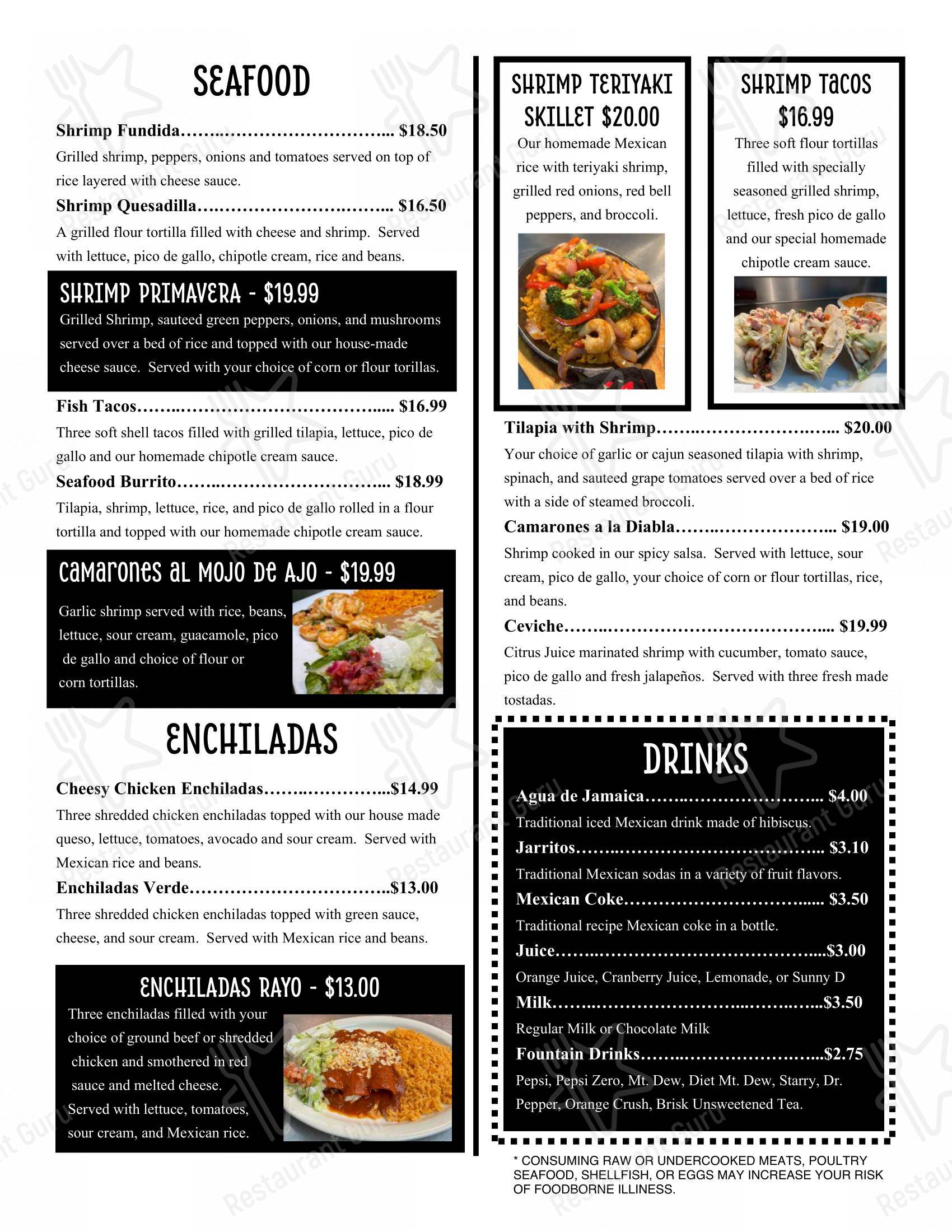 Menu at Rayo Mexican Bar & Grill, North Liberty